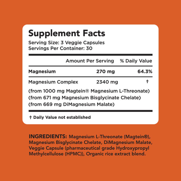 Magnesium L-Threonate Complex With Magtein (90 Veggie Capsules) - Amandean