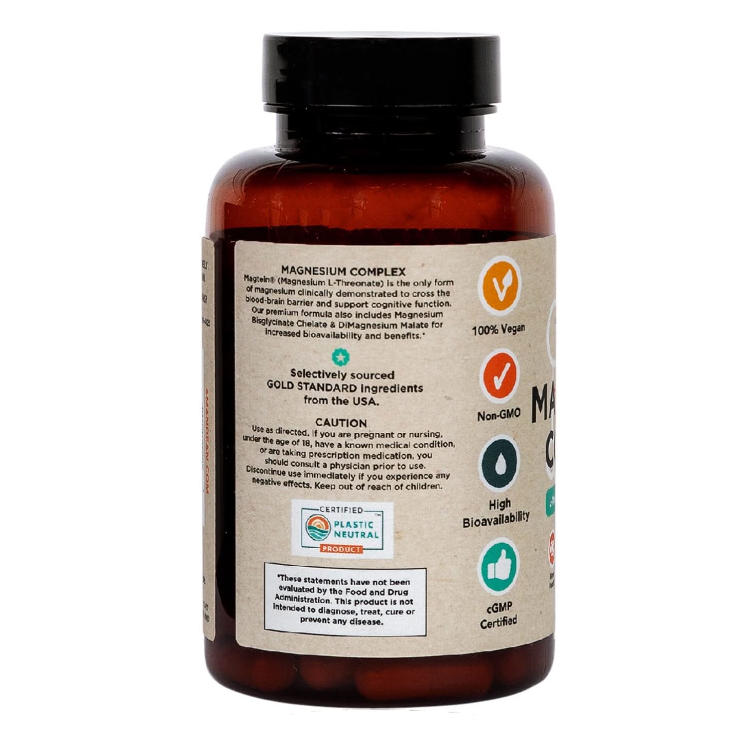 Magnesium L-Threonate Complex With Magtein (90 Veggie Capsules) - Amandean